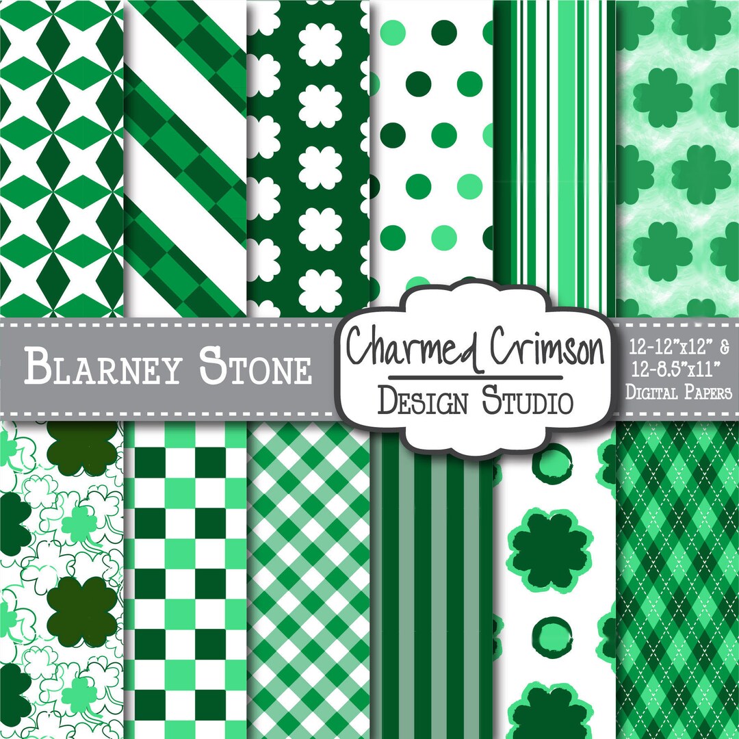 Shamrock Digital Paper, Green Digital Paper, Argyle Pattern, Green ...