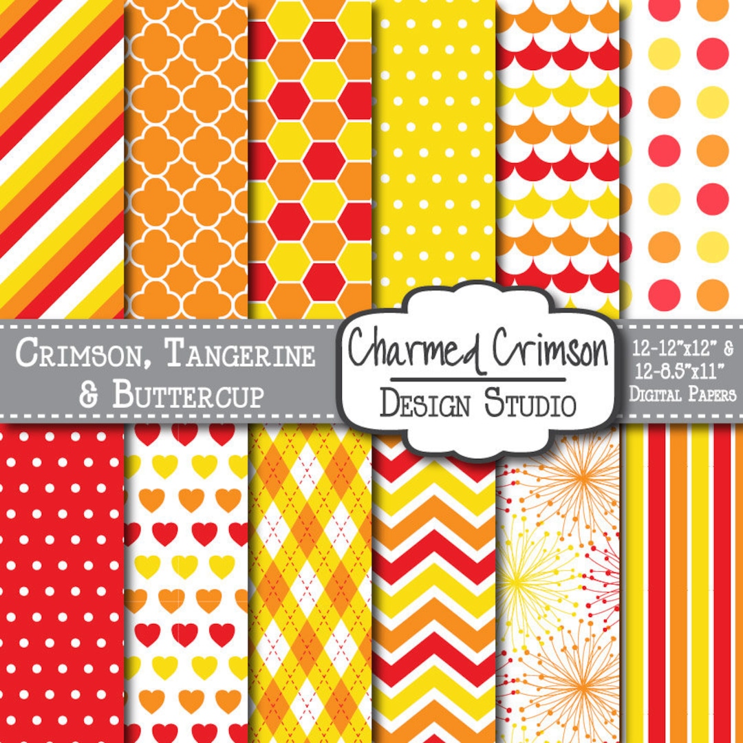 Red Digital Paper, Chevron Digital Paper, Orange Digital Pattern, Red ...