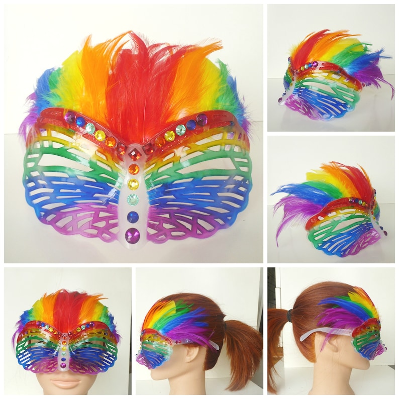 Masquerade Mask Glasses, Unisex Rainbow Feather and Rhinestone Shades ...