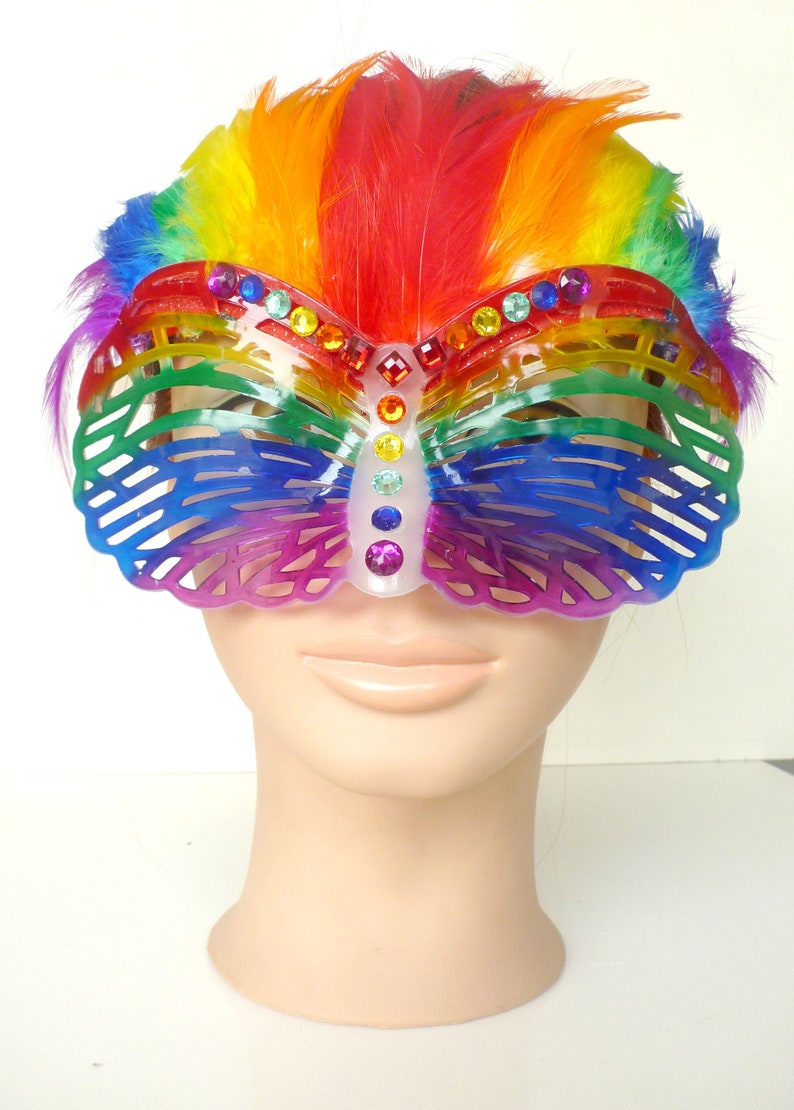 Masquerade Mask Glasses, Unisex Rainbow Feather and Rhinestone Shades ...