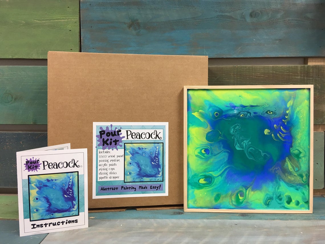 Abstract Paint Kit / DIY Modern Art / Peacock Pour Painting / Unique ...