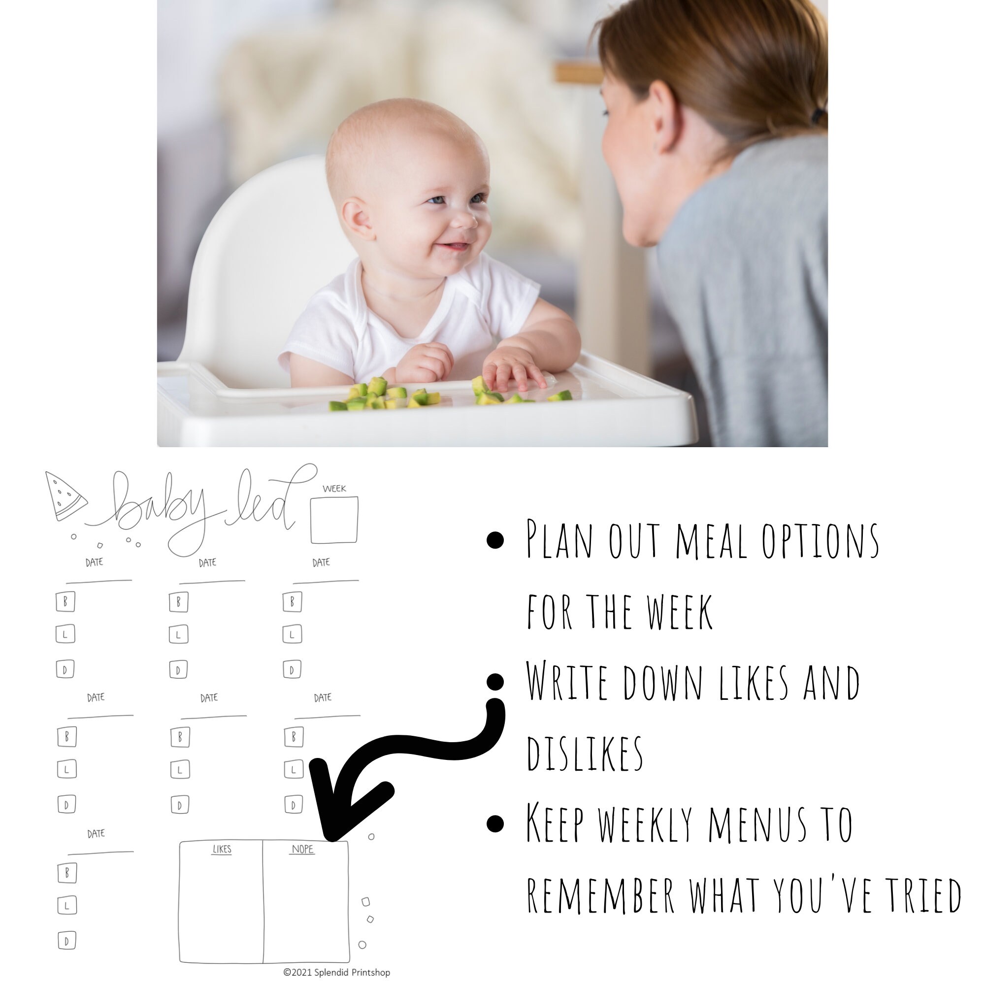 Baby Led Weaning Weekly Meal Planning Sheet- Minimal, Hand Drawn ...