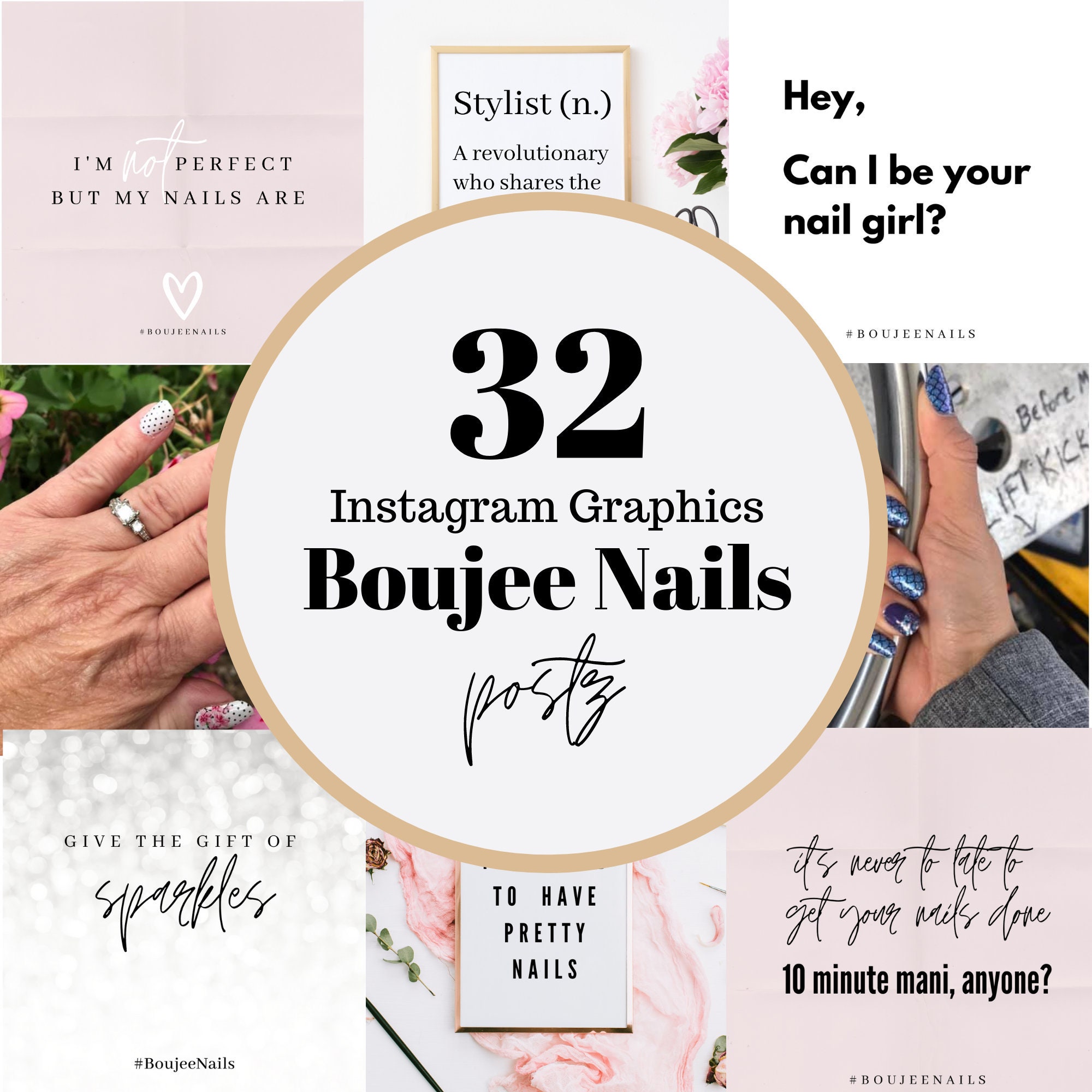 Boujee Nails Marketing, Social Media Bundle, for Instagram Feed ...