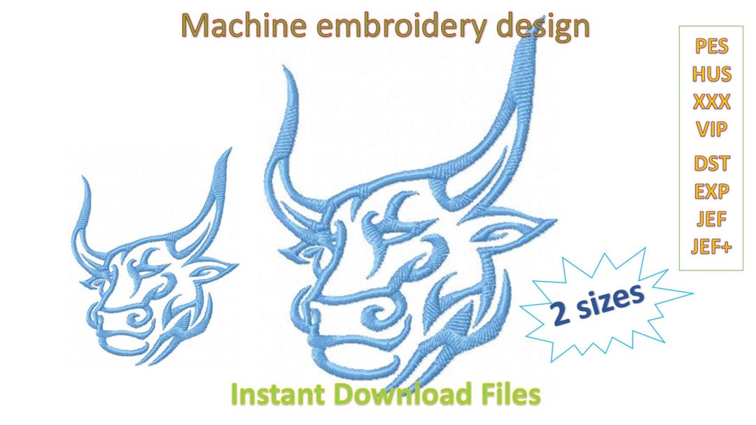Bull Embroidery Machine Instant Download Files, Bull Design, 76x99mm ...