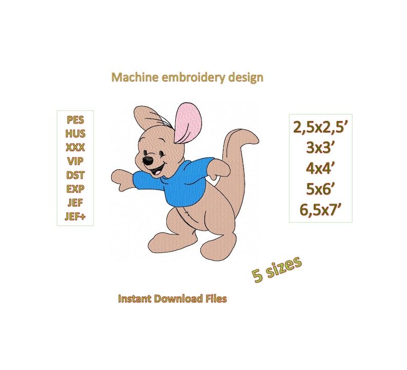 Happy Kangaroo Embroidery Machine Design: Pooh Friend, 5 Sizes (instant ...