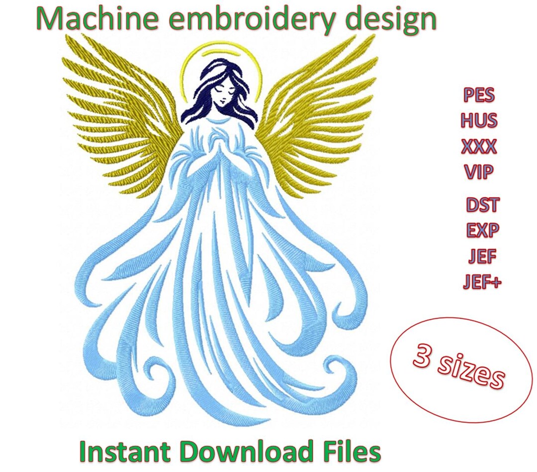Angel Embroidery Design: Machine Embroidery Pattern, 5 Sizes (instant ...