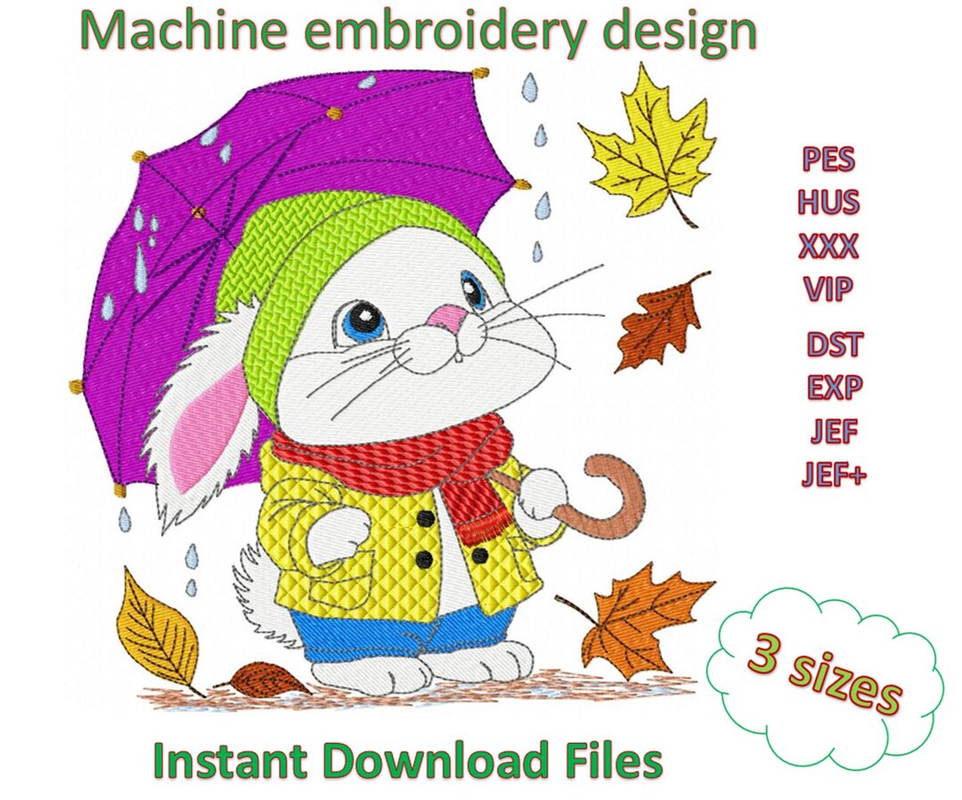 Rabbit Embroidery Designs, Machine Embroidery Design, Rabbit in Autumn ...