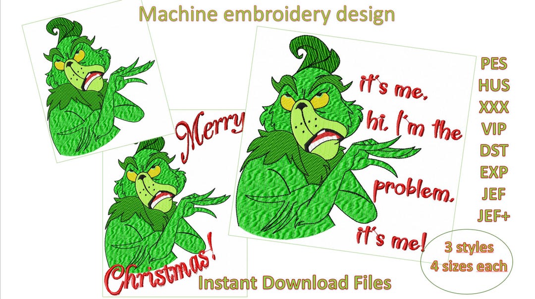 Grinch-mas Machine Embroidery Designs, Instant Download Files, in 3 ...