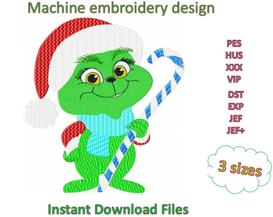 Little Grinch Machine Embroidery Designs, Instant Download Files, in 3 ...