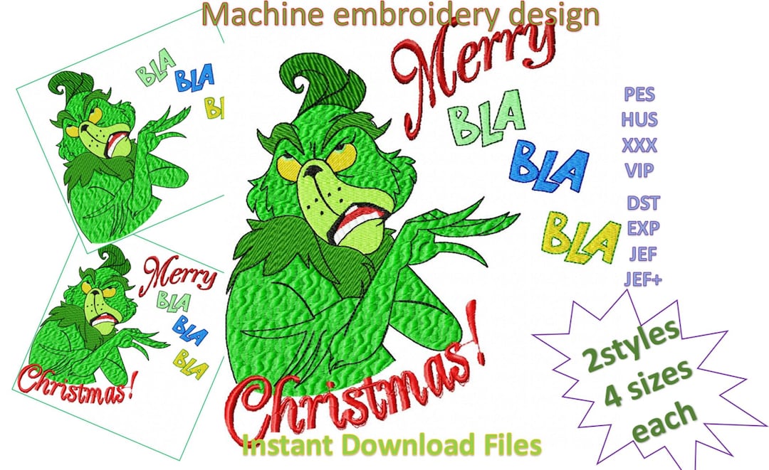 Grinchmas Machine Embroidery Designs, Instant Download Files, in 2 ...