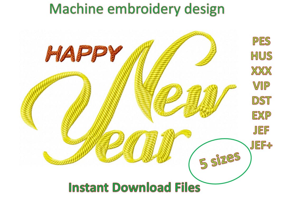 Happy New Year, Machine Embroidery Design, Instant Download Files, 5 ...