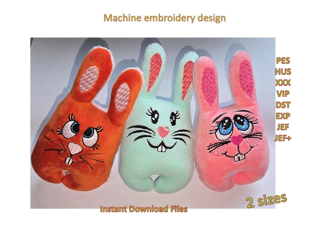 3 Rabbit Toys Machine Embroidery Designs, Soft Rabbit Toys, Made in the ...
