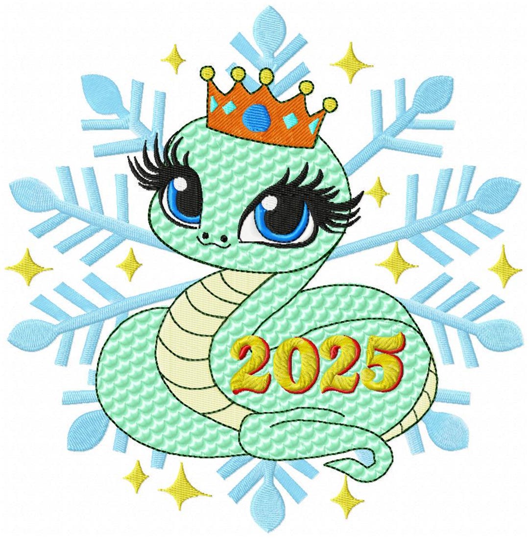 Snake Machine Embroidery Design, Christmas, New Year 2025, in 4 Sizes ...