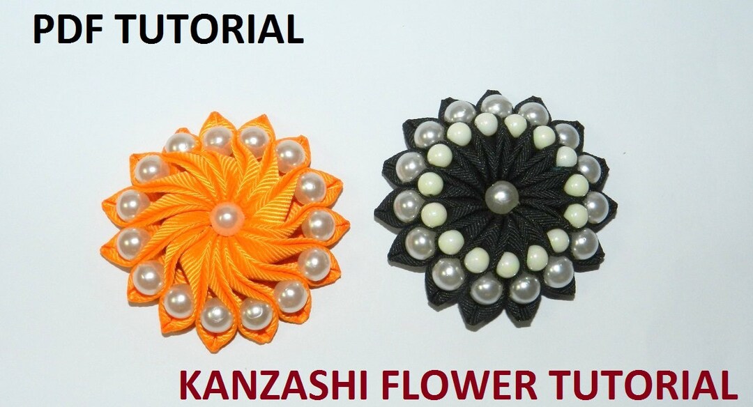 PDF Tutorial Grosgrain Ribbon Kanzashi Flower With Beads, Fabric Flower ...