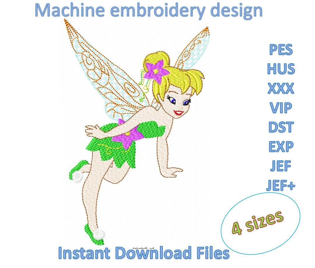 Tinkerbell Machine Embroidery Downloadable Design Files in 4 Sizes - Etsy