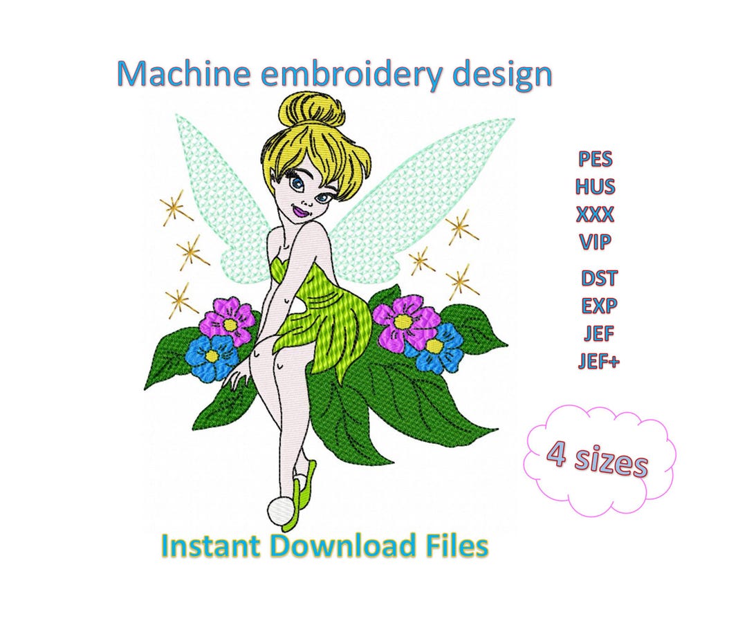Tinkerbell Machine Embroidery Downloadable Design Files in 4 Sizes - Etsy