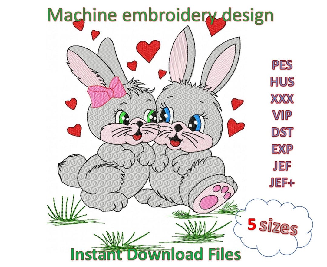 Digital Files, Embroidery Designs, Rabbits in Love, Love, Machine ...