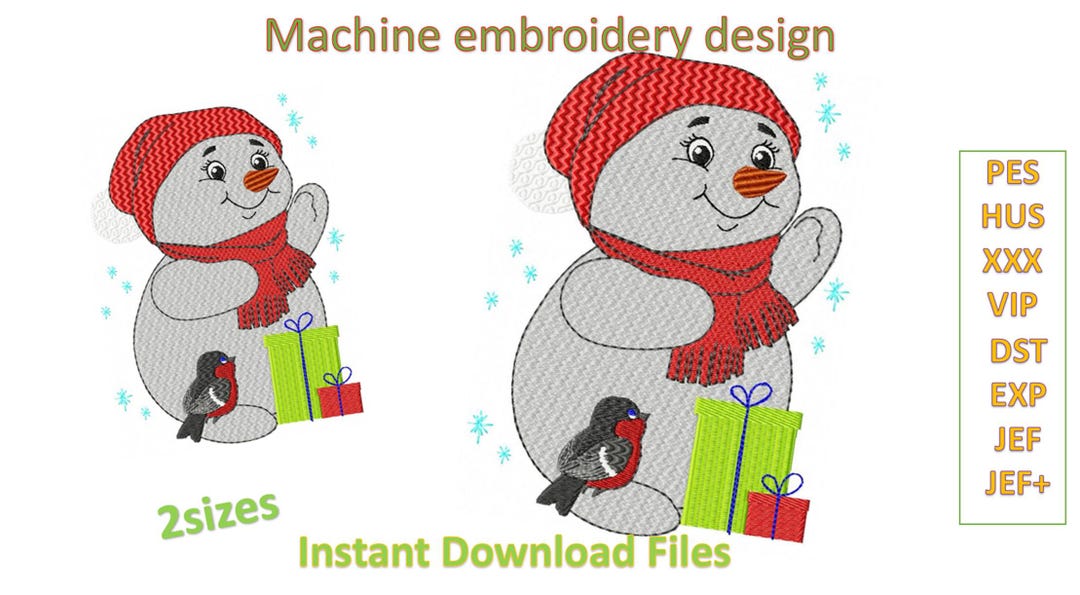 Snowman Machine Embroidery Design, Instant Download Files in 2 Sizes - Etsy