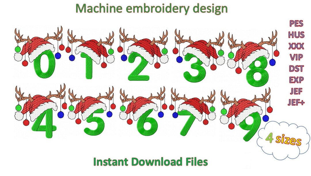 0-9 Christmas Numbers Machine Embroidery Designs, in 4 Sizes Each - Etsy