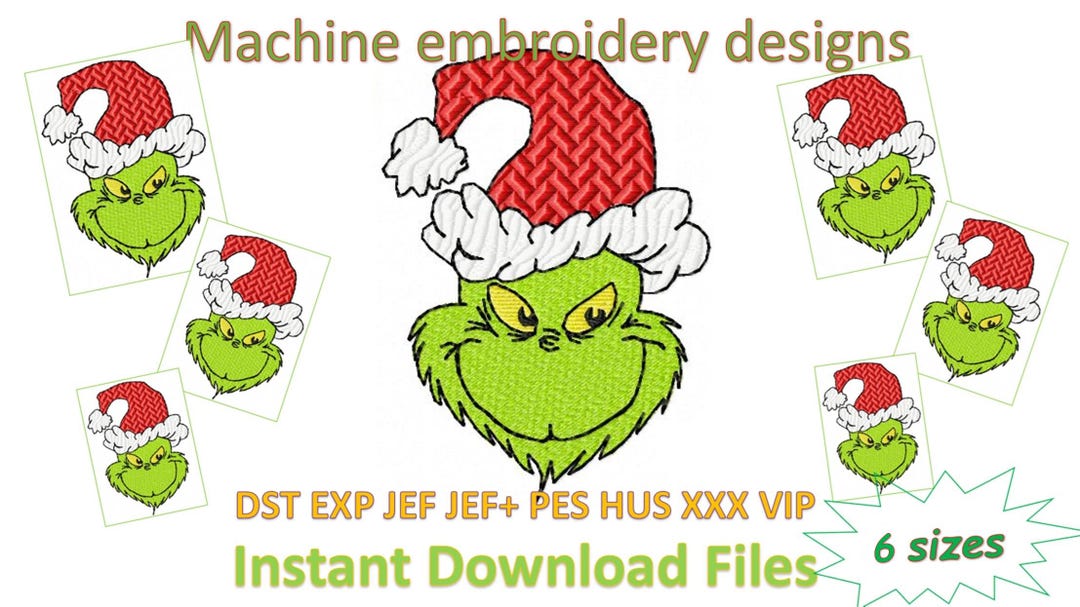 Grinch Machine Embroidery Designs, Instant Download Files, in 6 Sizes ...