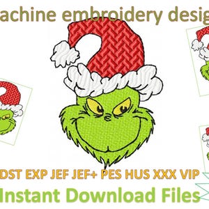 Grinch Machine Embroidery Designs, Instant Download Files, in 6 Sizes ...