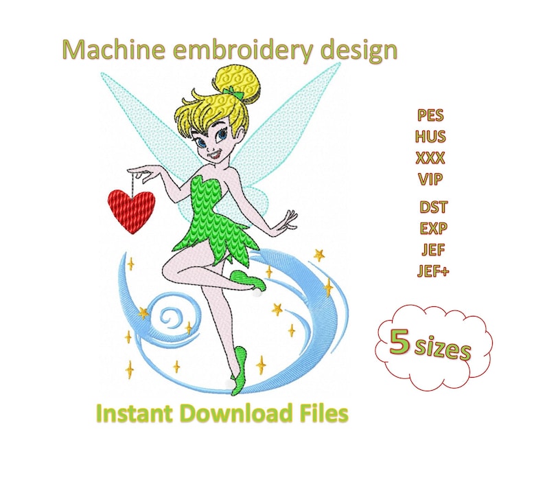 Tinkerbell Machine Embroidery Downloadable Design Files in 5 Sizes ...