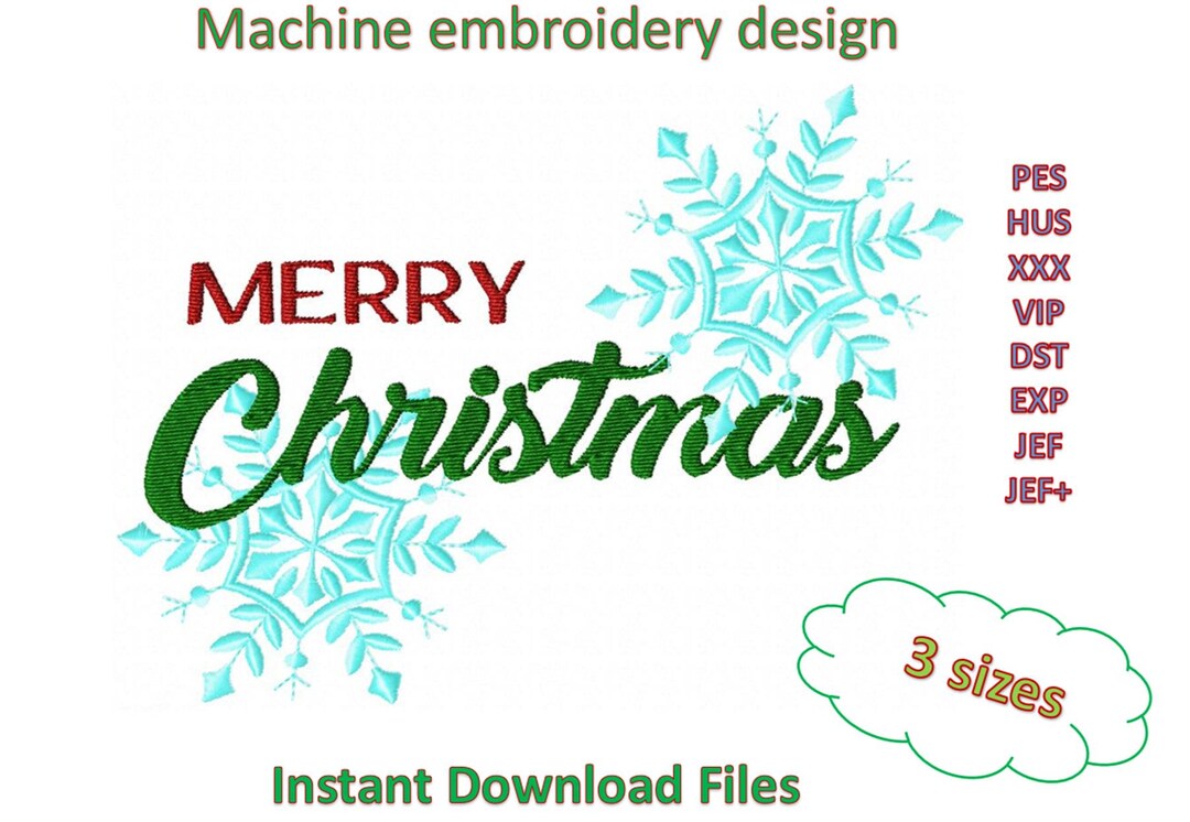 Merry Christmas Machine Embroidery Design, Instant Download Files, - Etsy