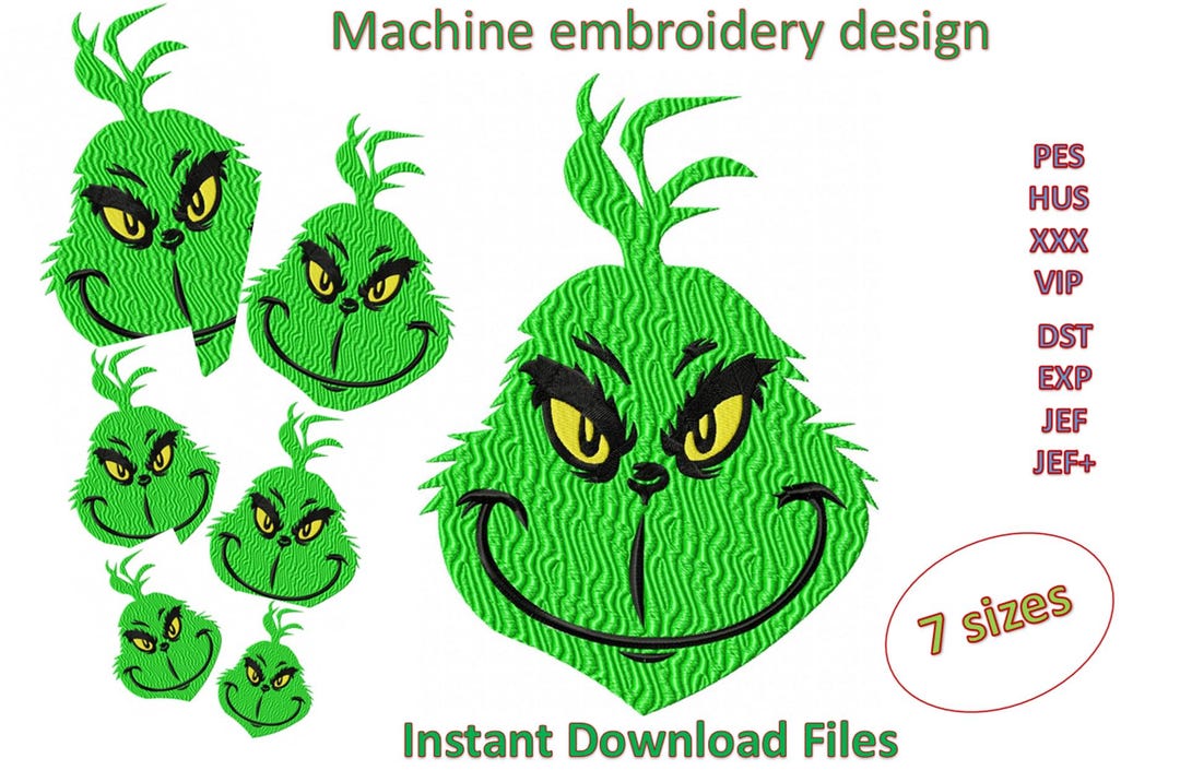 Grinch Machine Embroidery Designs, Instant Download Files, in 7 Sizes ...