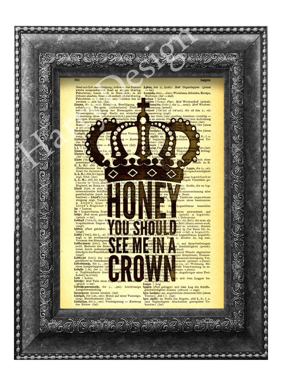 Crown Art Print on Vintage Dictionary Page: Unique Wall Decor - Etsy