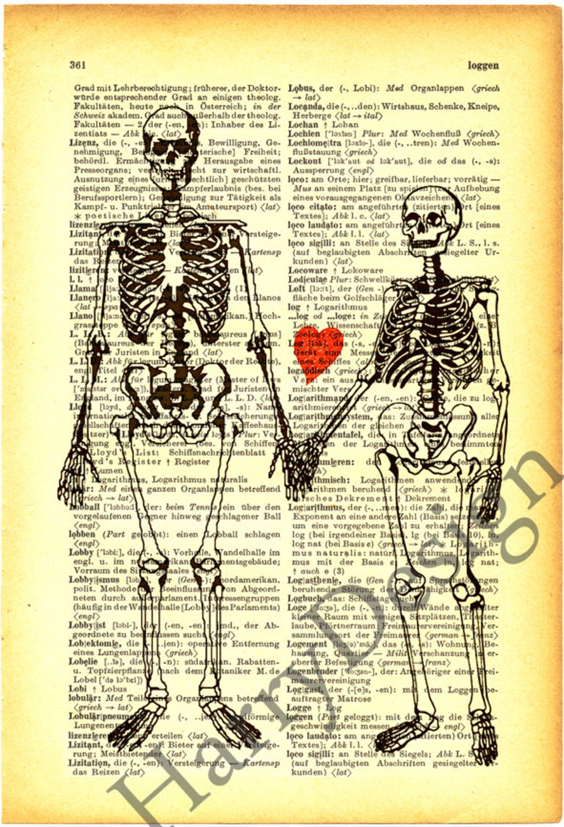 Loving Skeleton Couples Art Printskeletons Vintage Book | Etsy