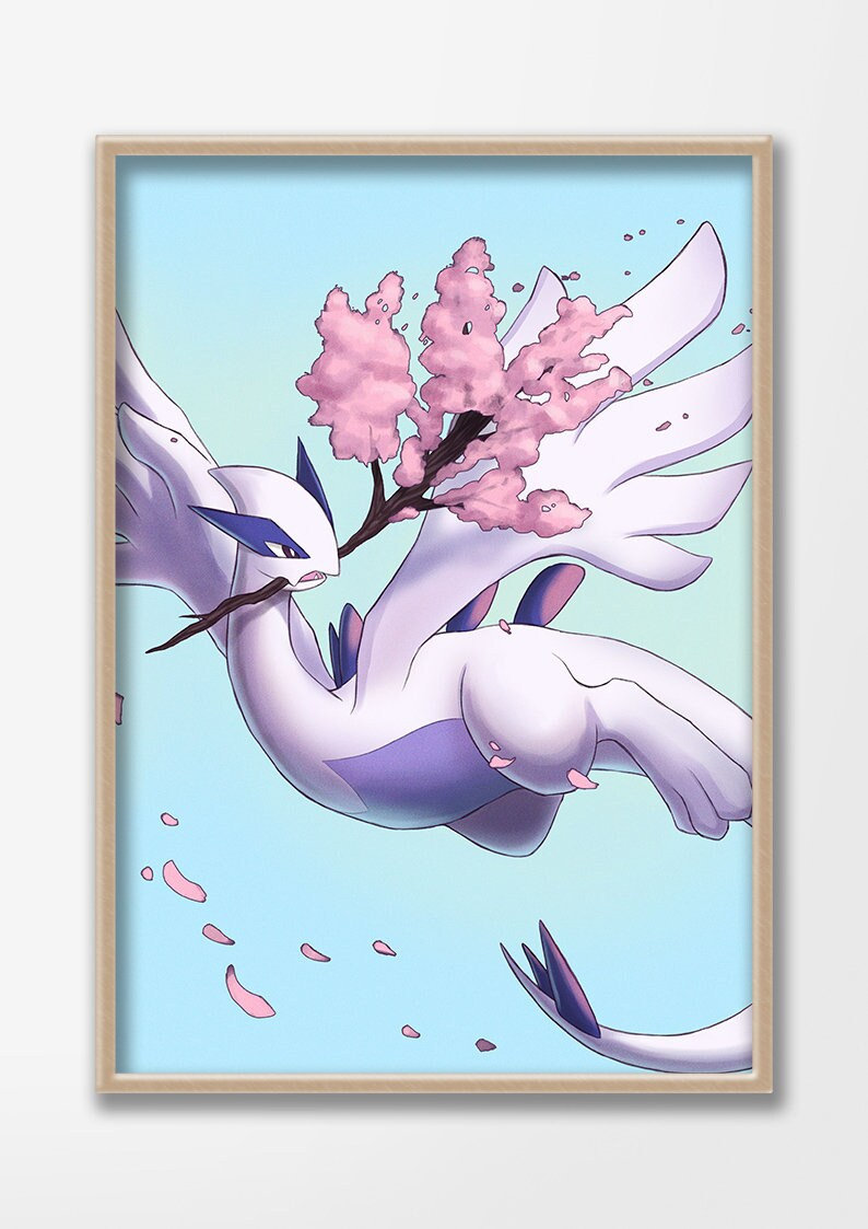 Cherry Blossom Lugia Pokemon Art Print, Kid's Room Decor, Pokemon ...