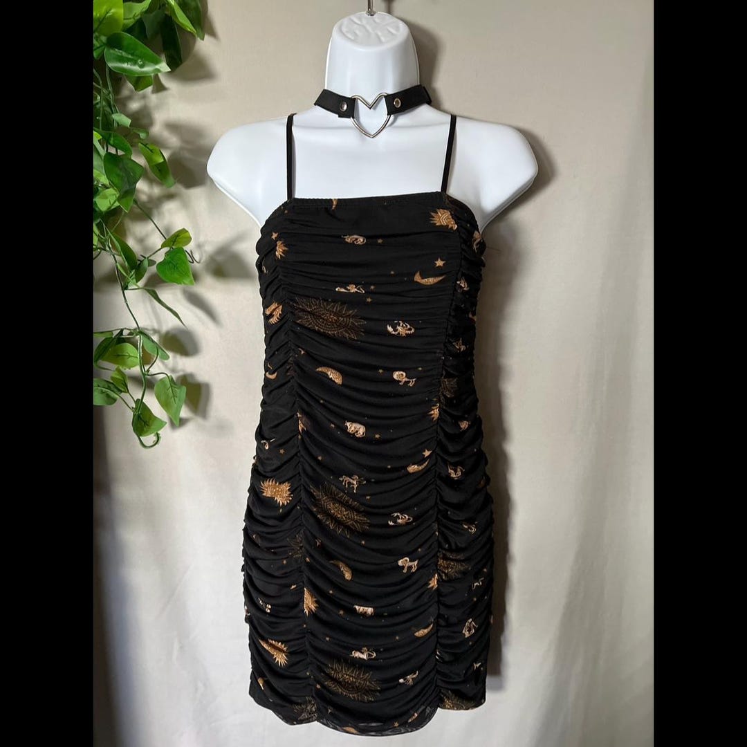 Black Horoscope Dress - Symbols Signs Medium Length Ruched Kawaii ...