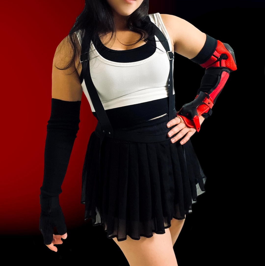 LAST ONE Tifa Lockhart Suspenders Circle Skirt White Black Tank Top Red ...