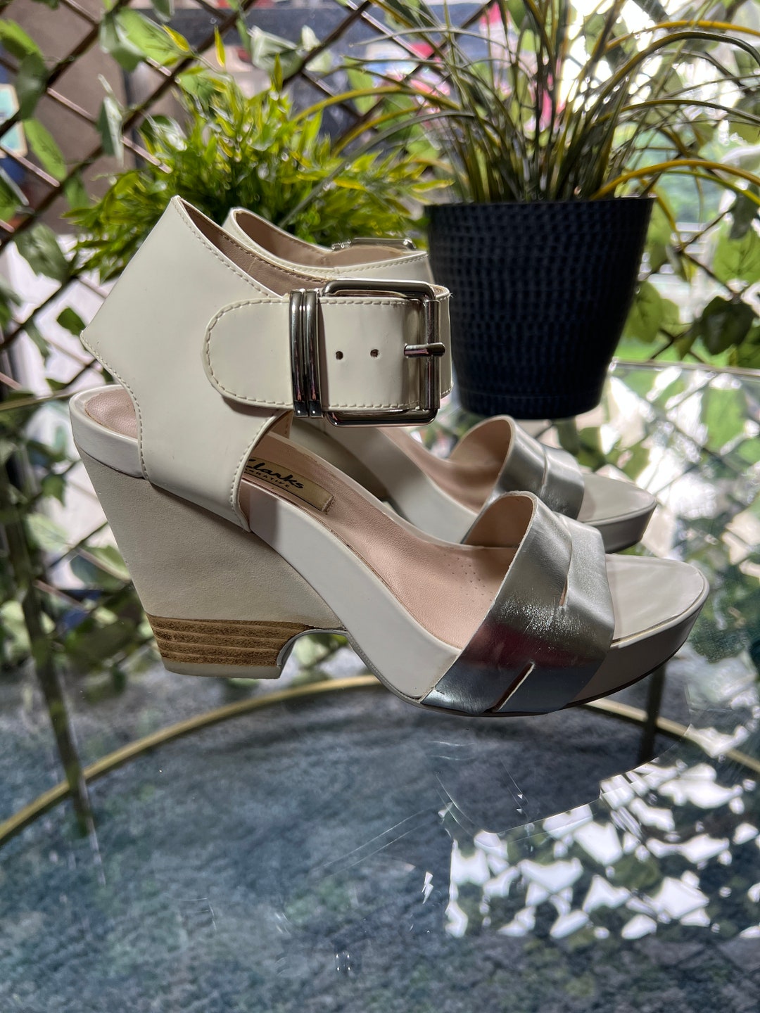 Silver & White Chunky Wedges Platforms Flatforms Solid Heel - Etsy