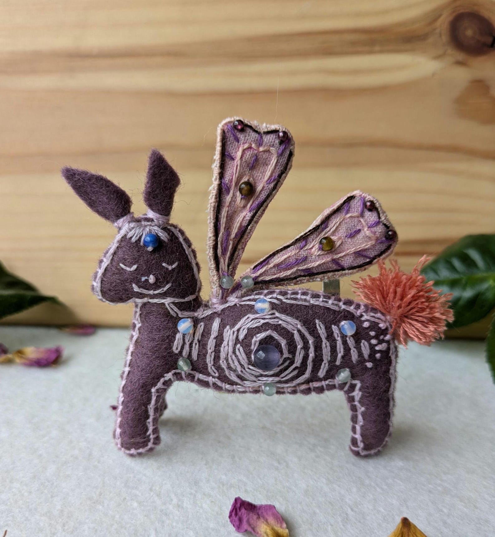 Hand-embroidered Brooch. Embroidery Pins. Winged Creatures of Blessings ...