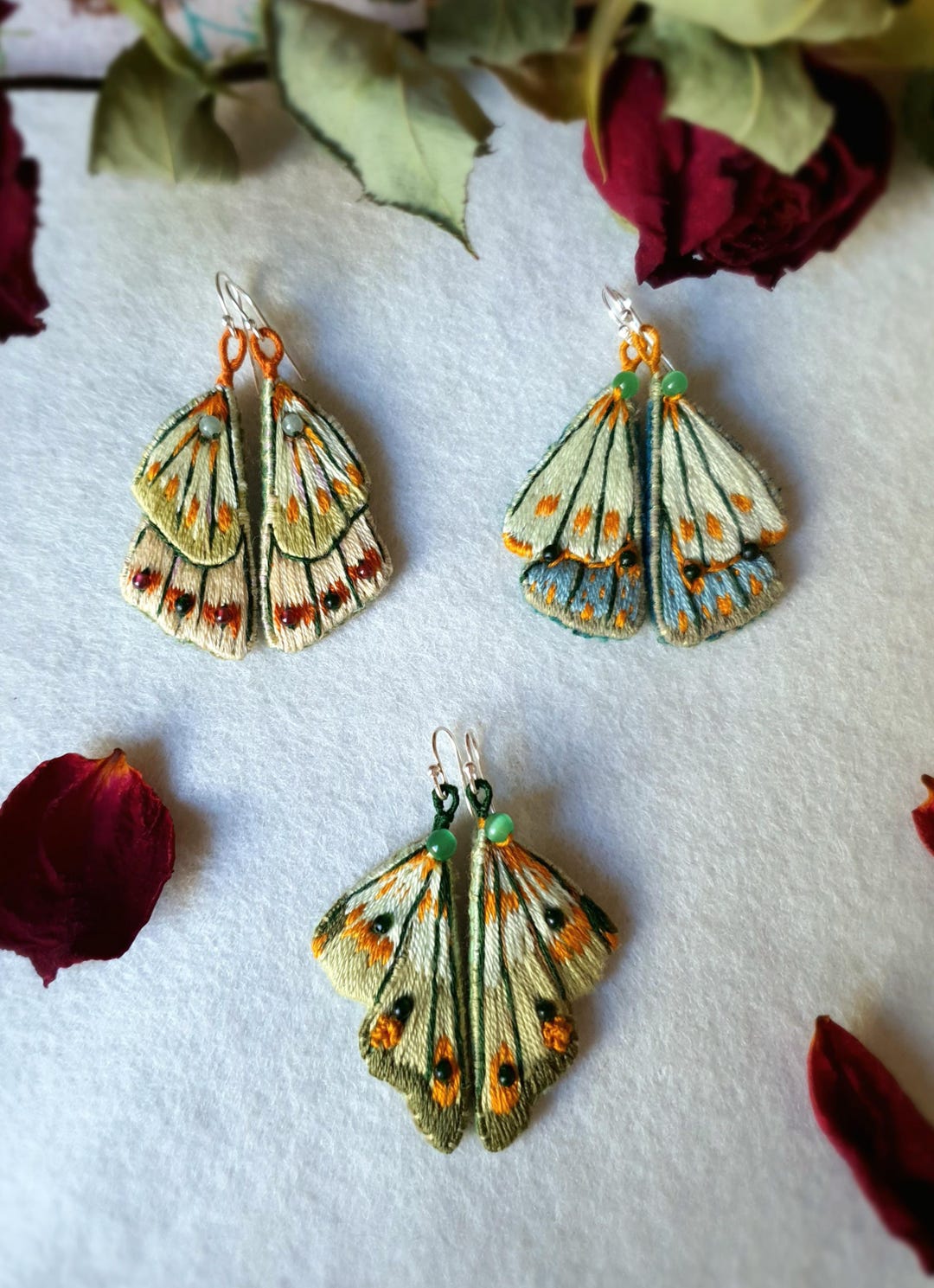 Hand-embroidered.wing Earrings. Embroidery Art. Stump Work Embroidery ...