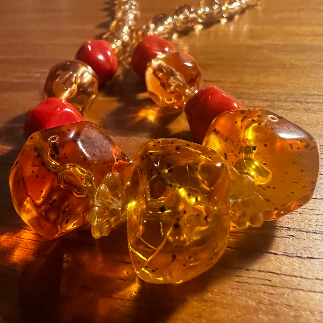 Vintage Lucite Amber Beaded 20 Necklace - Etsy