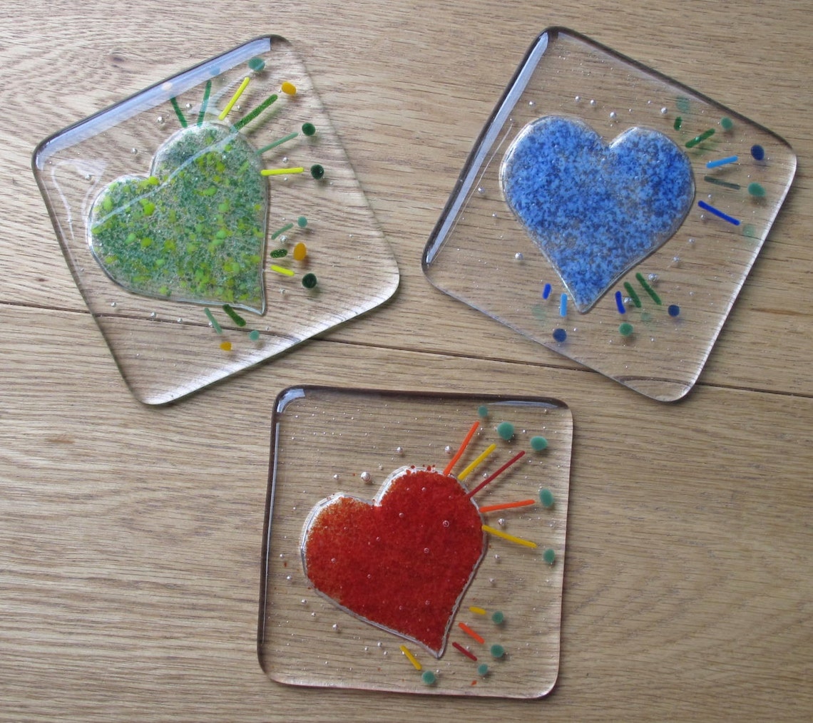 Heart Glass Coaster Beautiful Unusual Design Gift Box | Etsy