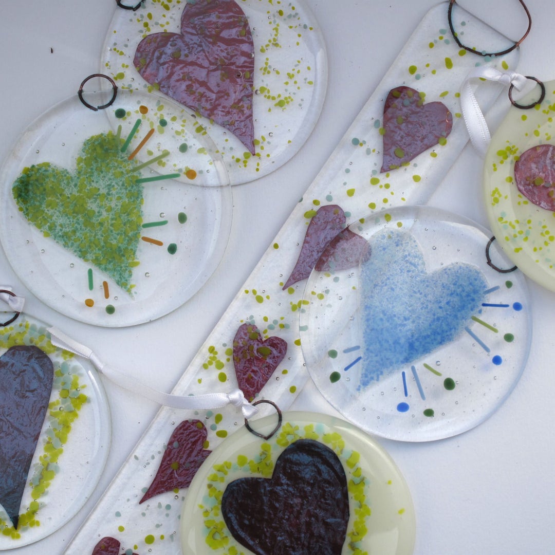 Handmade Fused Glass Sun Catcher Heart Shaped Sun Catcher for Window ...