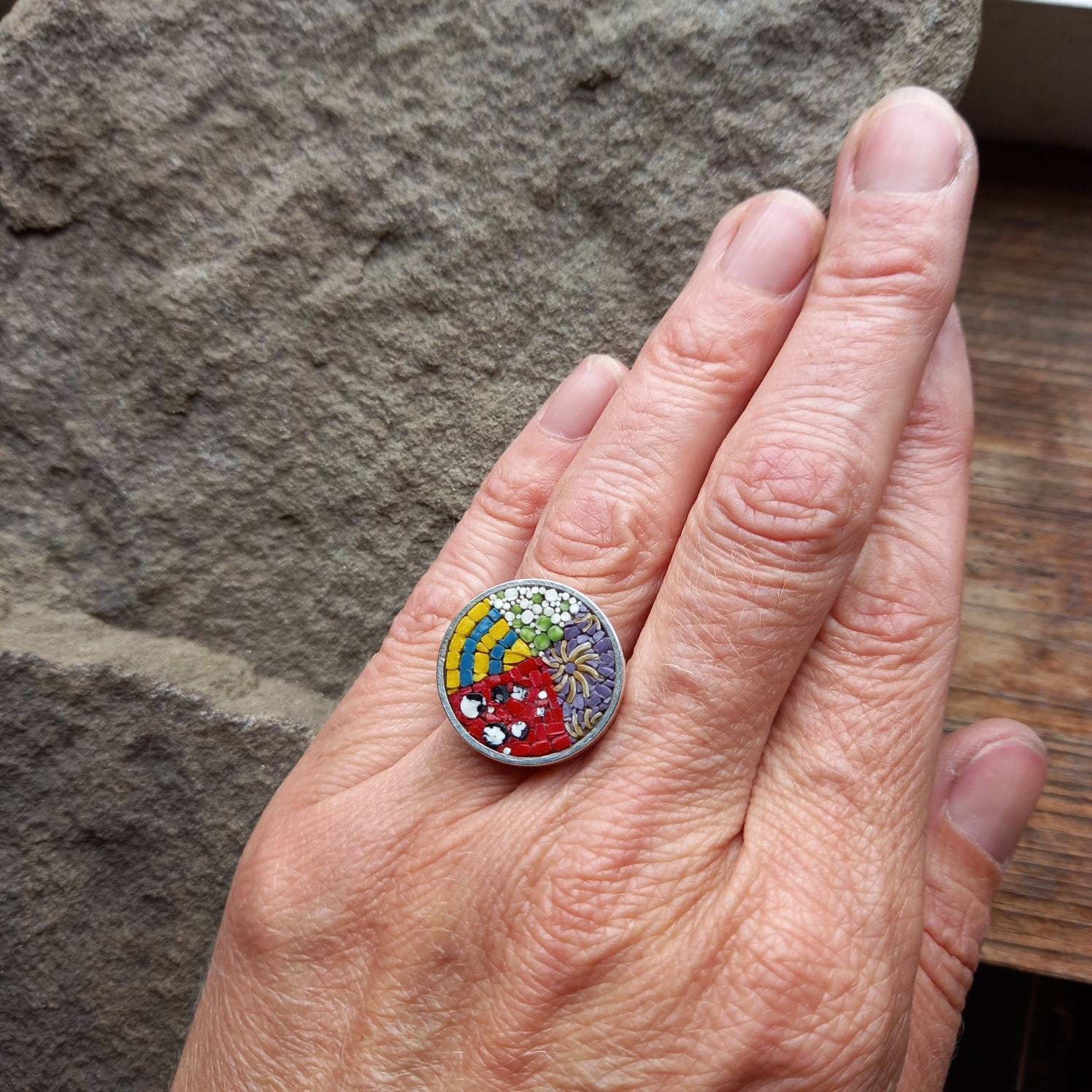 Colorful and Original Micromosaic Ring With 4 Different Pattern Design ...
