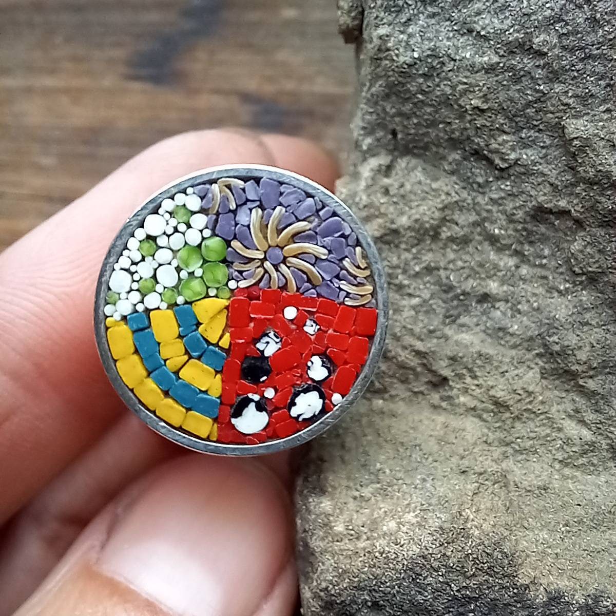 Colorful and Original Micromosaic Ring With 4 Different Pattern Design ...