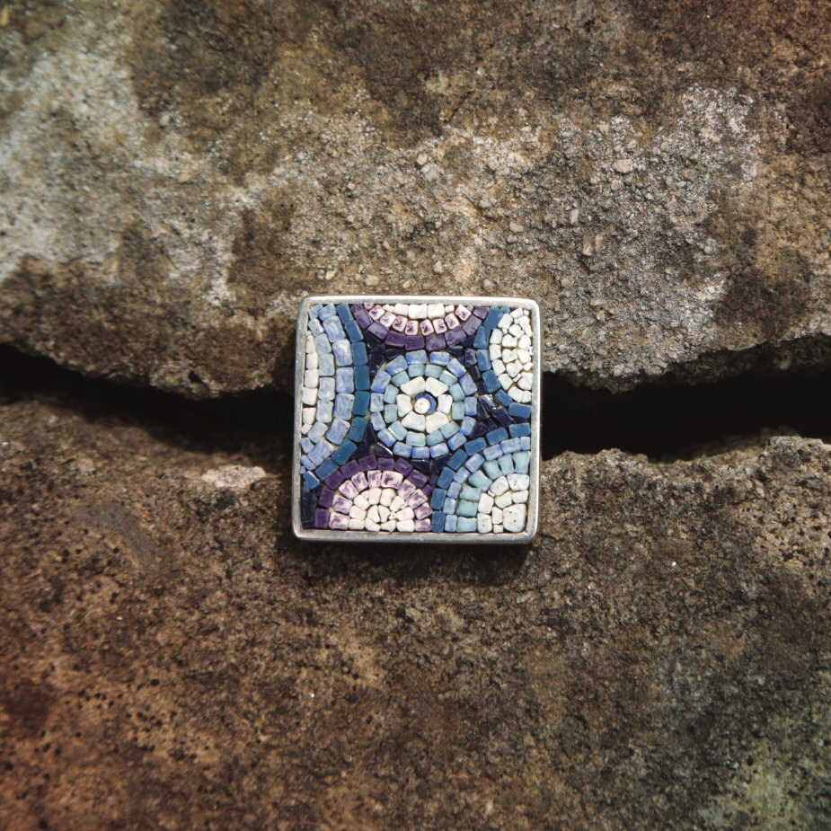 Micromosaic Ring Blue Geometric Design Sterling Silver | Etsy