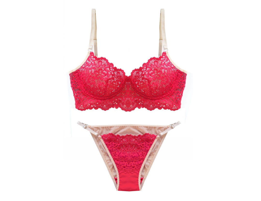 Red Lace Sexy Sheer Lingerie Etsy