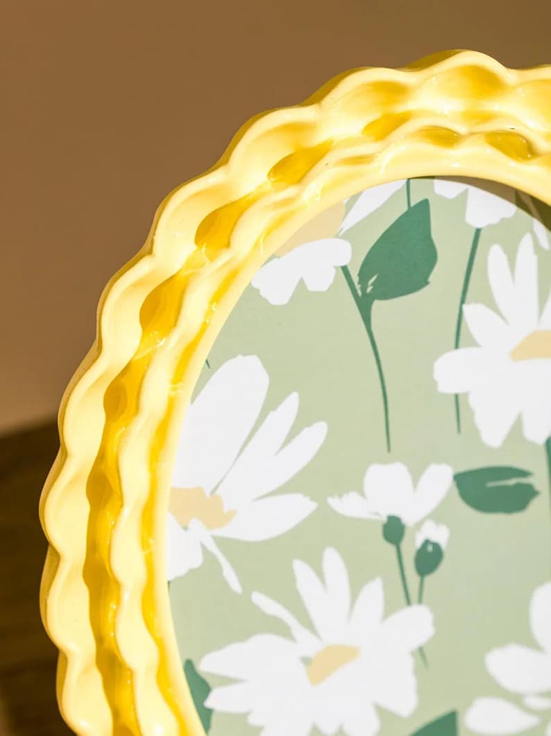Yellow Wavy Oval Photo Frame – Retro Ceramic Picture Frame for 4x6 ...