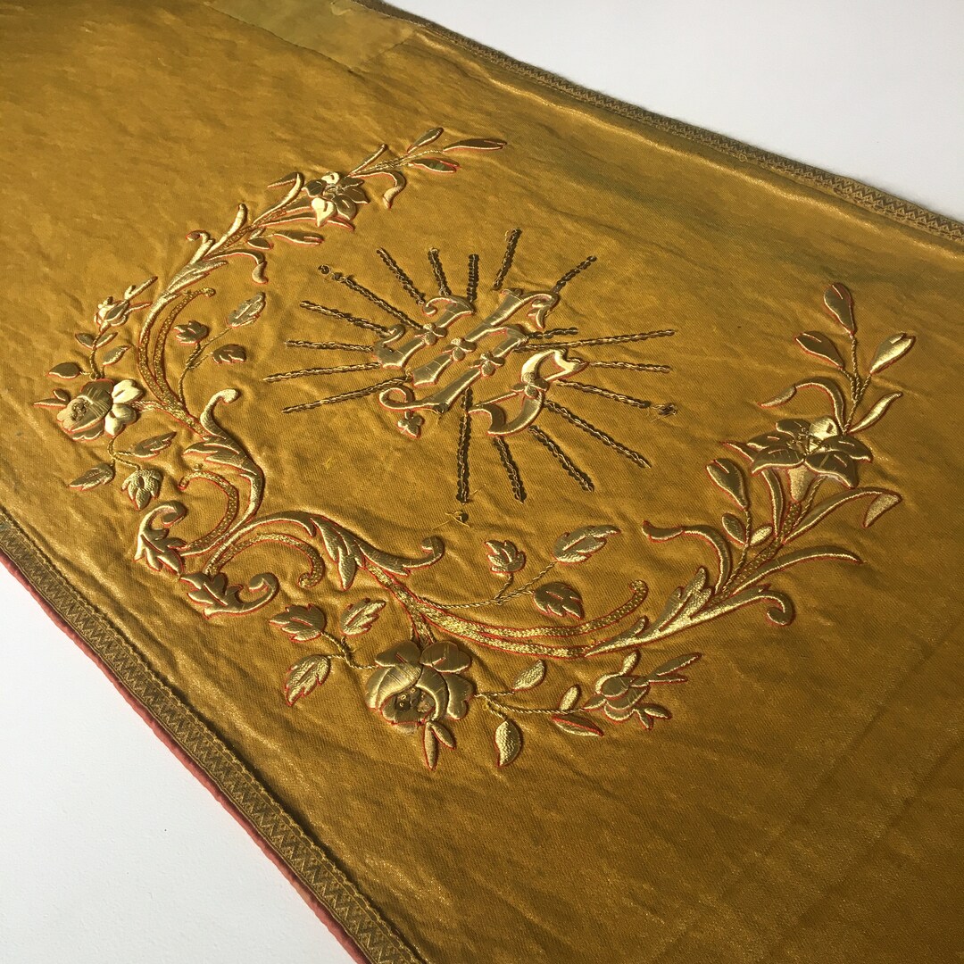 Antique 19th Century Religious Altar Textile With Gold Thread Stumpwork ...
