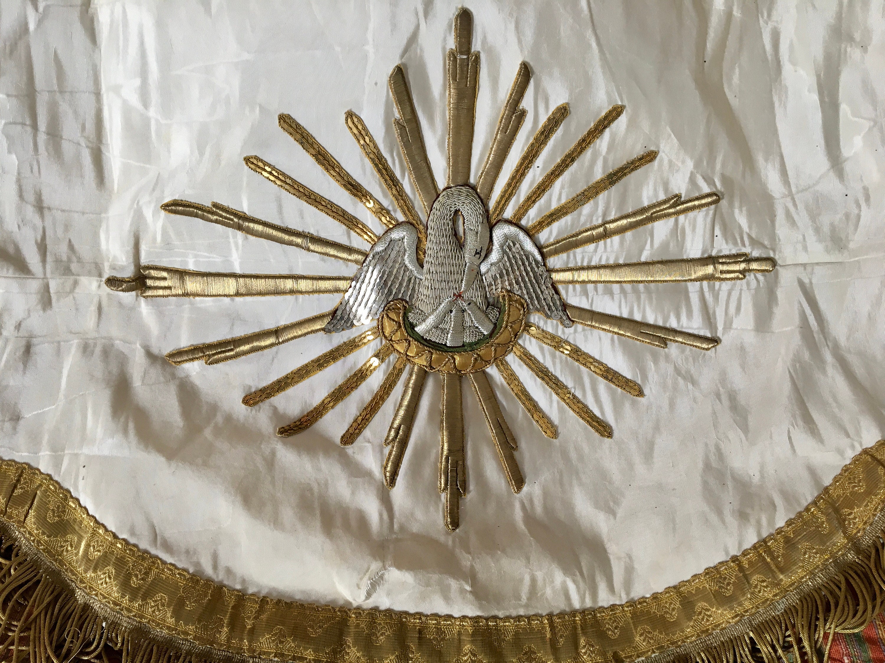 Antique 19th Century Religious Altar Textile With Pelican Gold Thread ...