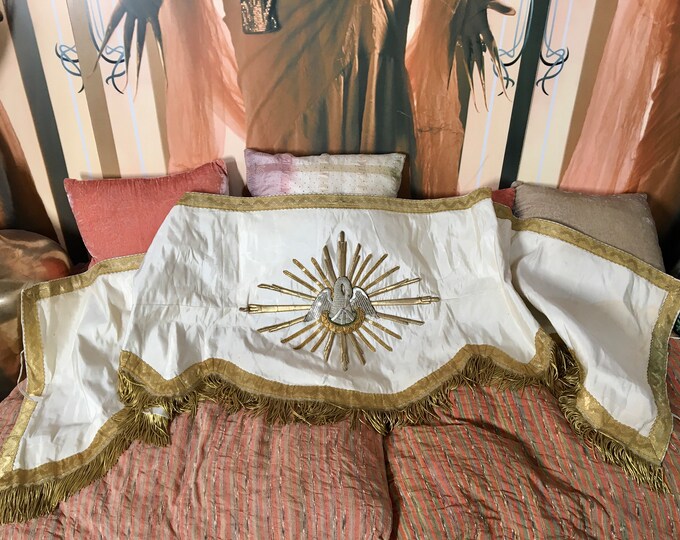 Antique 19th Century Religious Altar Textile With Pelican Gold Thread ...