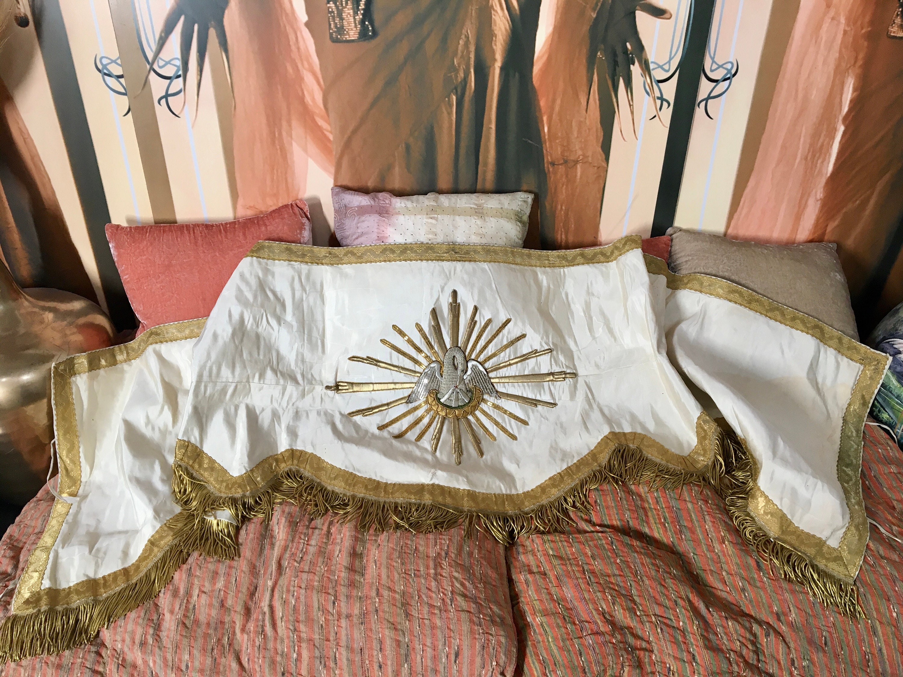Antique 19th Century Religious Altar Textile With Pelican Gold Thread ...
