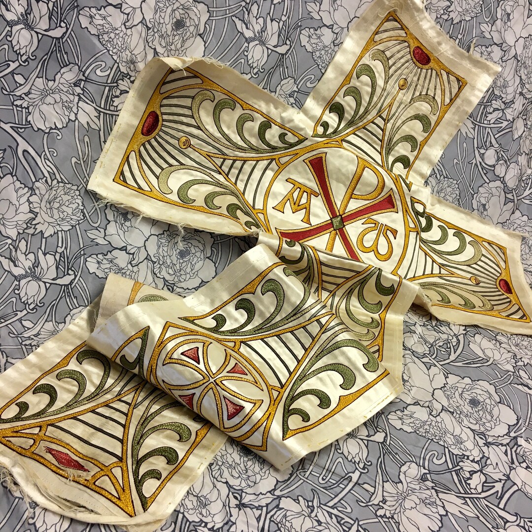 Antique RARE Art Nouveau 1920s Large Religious Ecclesiastical Chasuble ...