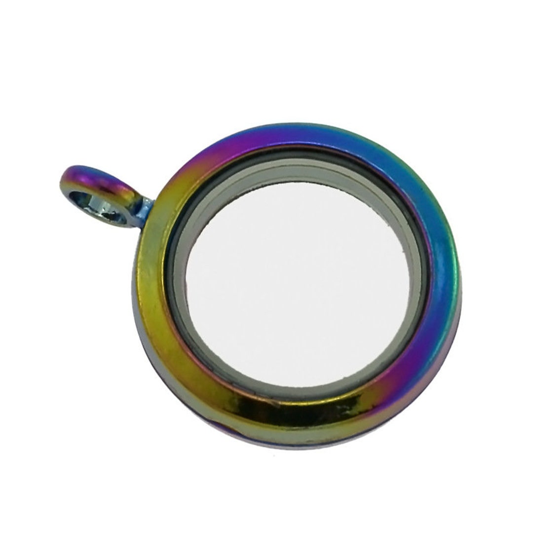 5pcs 25mm Rainbow Round Floating Locket, Glass Locket Pendant, Floating ...